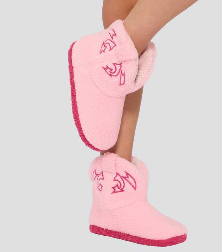 Loungeable Pink Cowboy Boot Borg Slippers | New Look