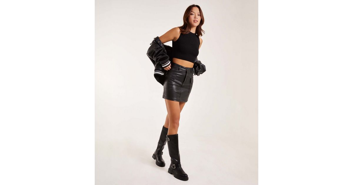 Pink Vanilla Black Faux Leather Cargo Mini Skirt | New Look
