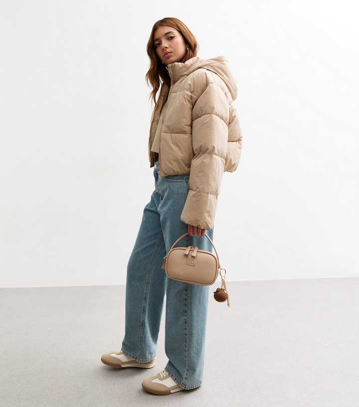Girls Stone Crop Hooded Puffer Jacket | New Look