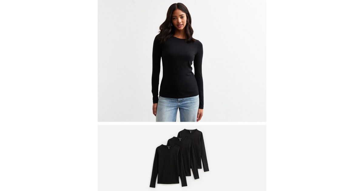 3 Pack of Black Long Sleeve Crew Neck Tops | New Look