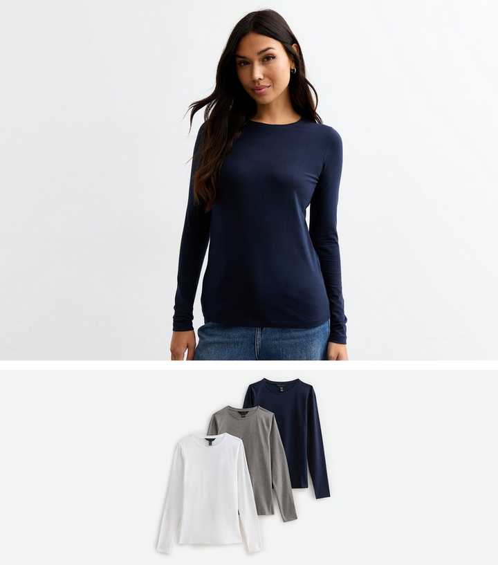 Multicolour 3 Pack of Long Sleeve Crew Neck Tops | New Look