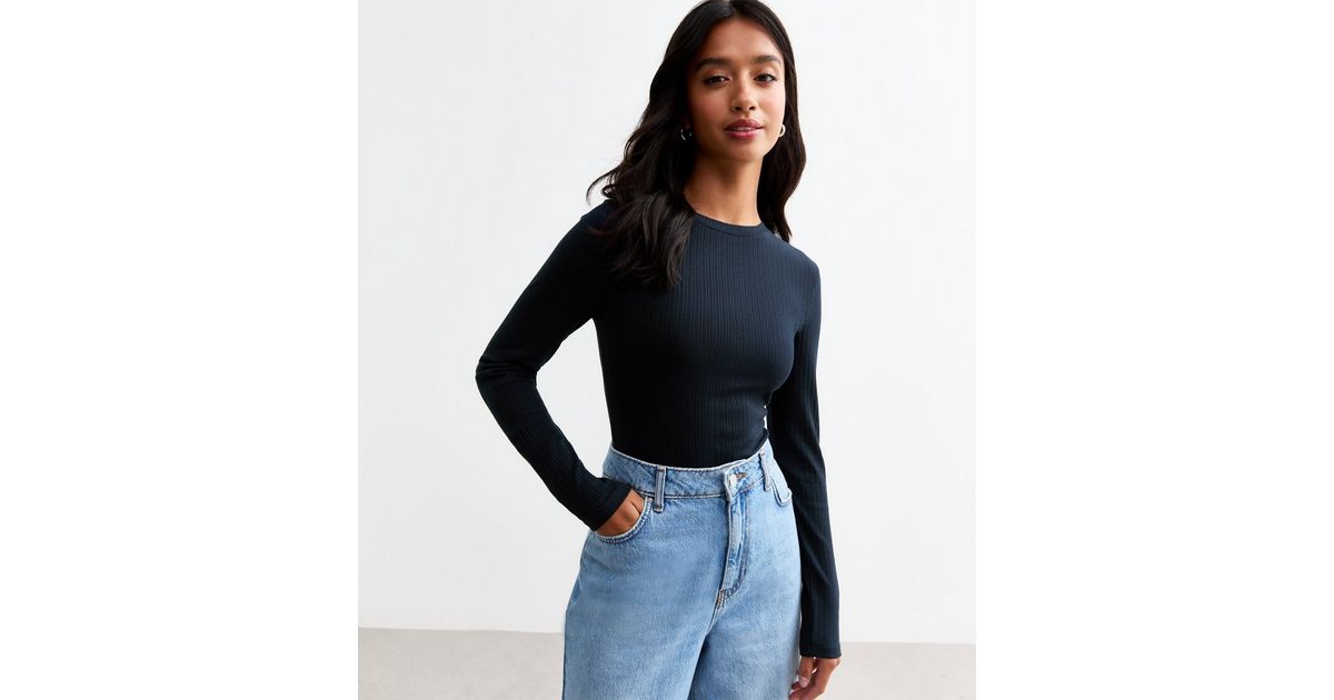 Petite Navy Blue Crew Neck Ribbed Bodysuit | New Look