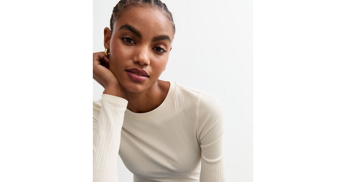 Tall Off White Crew Neck Ribbed Jersey Bodysuit | New Look