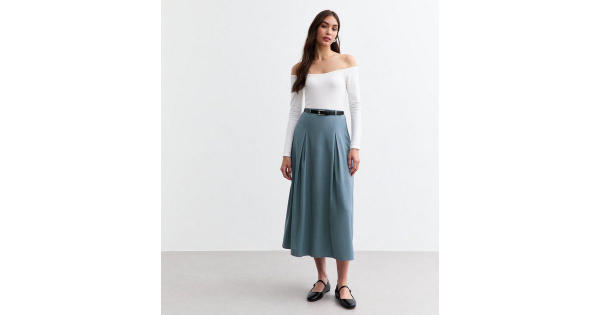 Grey Box Pleat Midi Skirt New Look