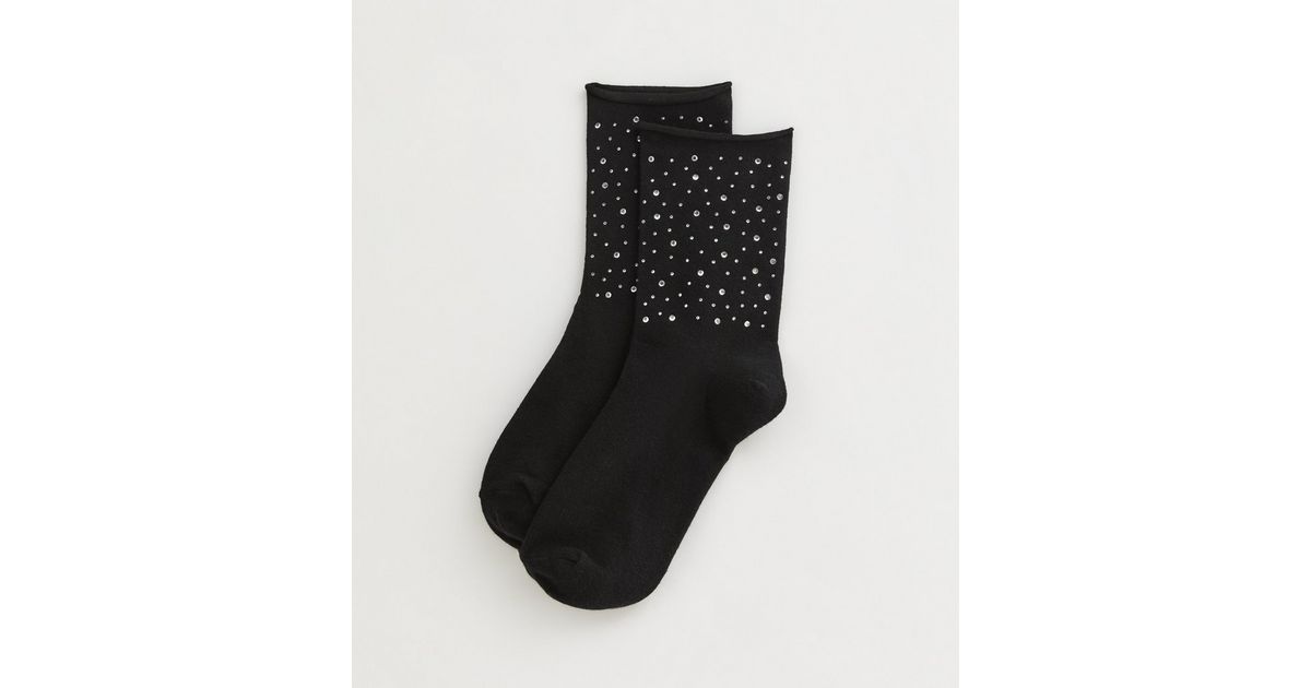 Black Diamanté Embellished Socks | New Look