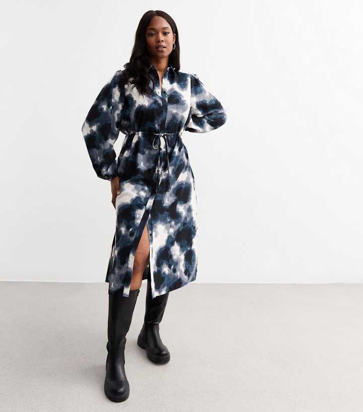 Curves Black Blur Print Midi Shirt Dress | New Look