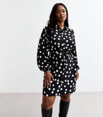 Curves Black Polka Dot Mini Shirt Dress | New Look