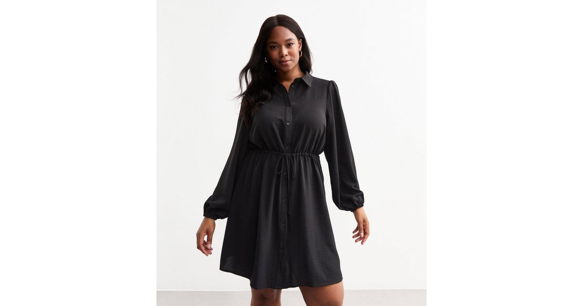 Curves Black Drawstring Waist Mini Dress | New Look
