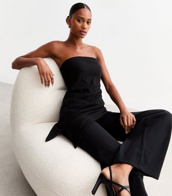 Black Soft Touch Asymmetrical Boob Tube Top | New Look