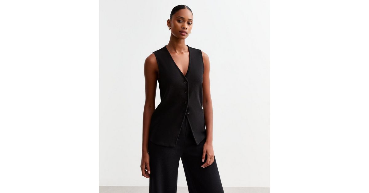 Black Soft Touch Button Through Waistcoat | New Look