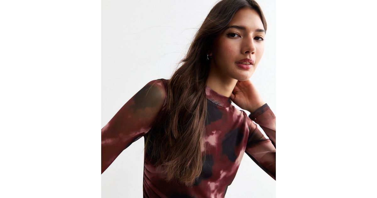 Red Ink Print Mesh Bodysuit | New Look