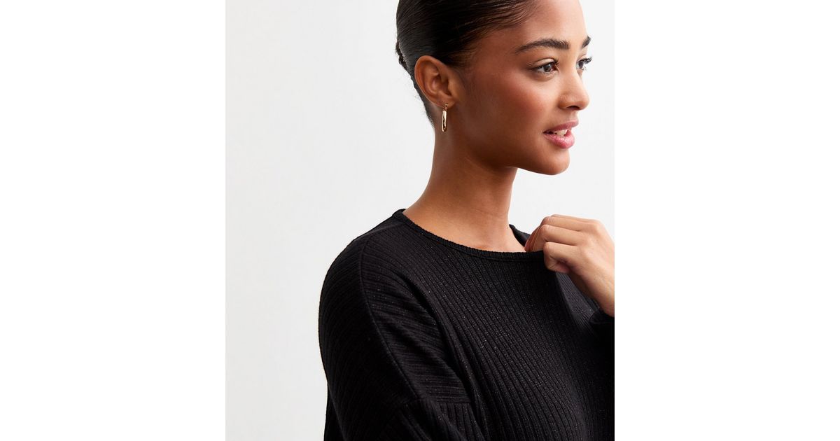 Black Sparkle Soft Touch Top | New Look