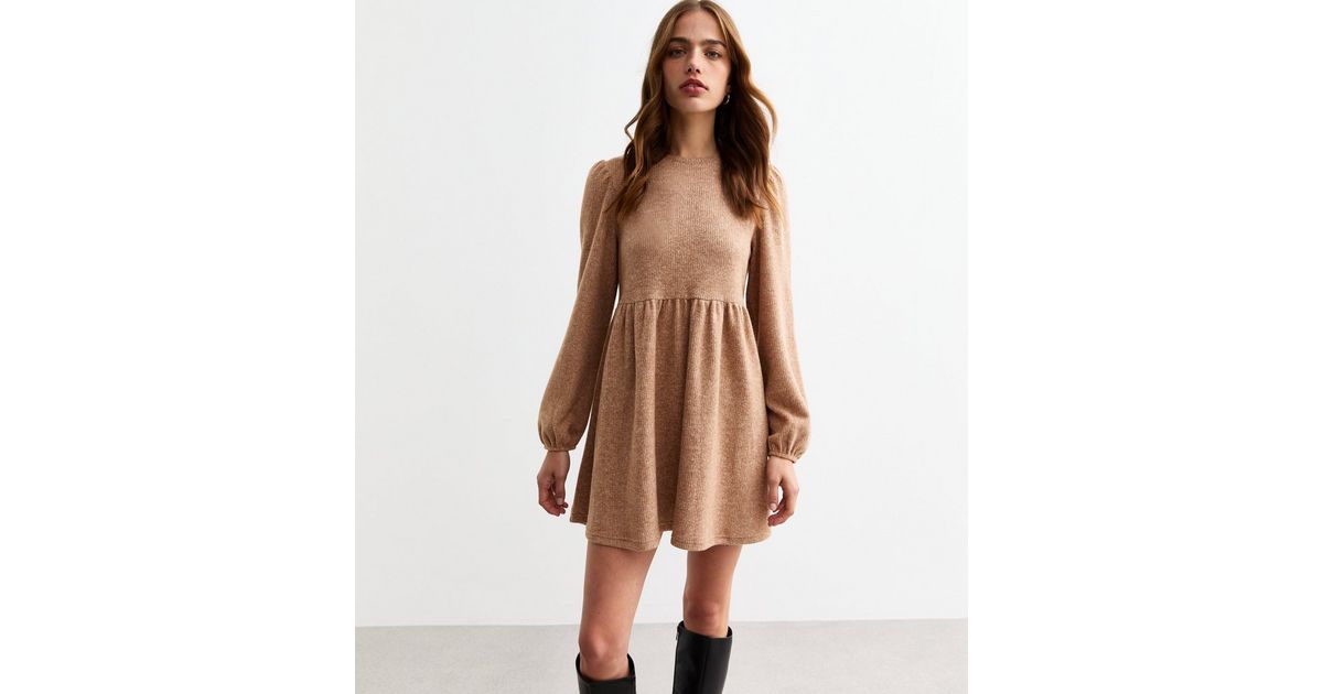 Stone Marled Long Sleeve Fleece Smock Dress | New Look