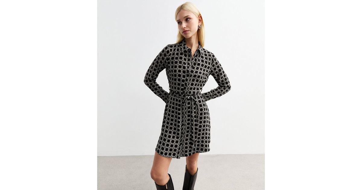 Black Chain Print Mini Shirt Dress | New Look