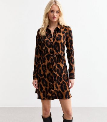 Tall Brown Leopard Print Mini Shirt Dress | New Look