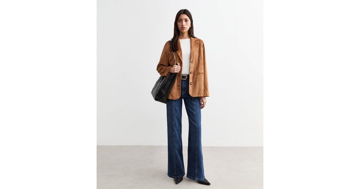 Blue Wide Leg Front Seam Stretch Jeans | New Look