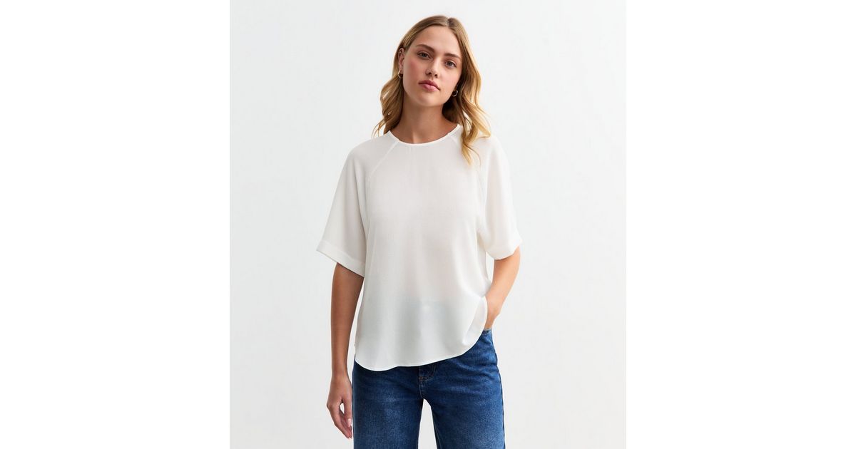 Off White Raglan Sleeve Woven Top | New Look