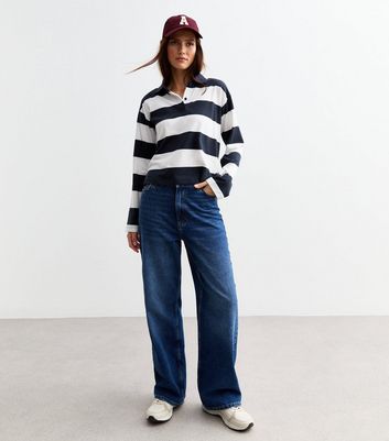 Navy Premium Heavyweight Cotton Rugby Stripe Jersey Top | New Look