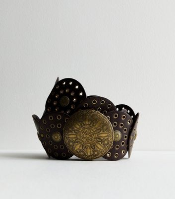 Dark Brown Metal Buckle Disc Belt | New Look