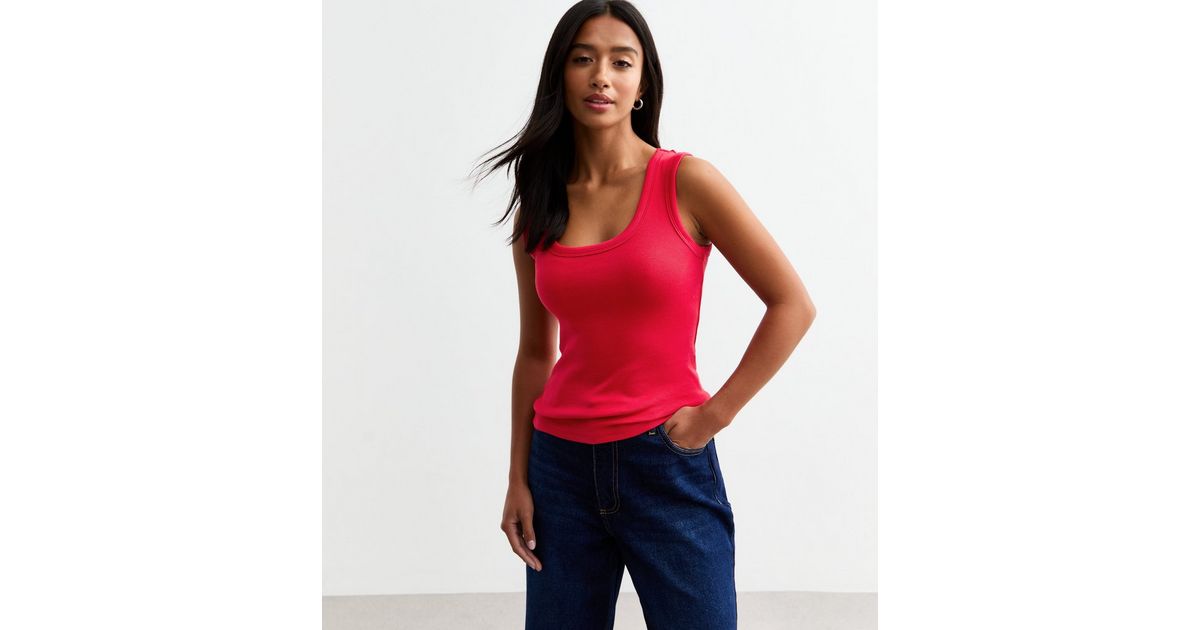 Petite Red Scoop Neck Ribbed Jersey Vest | New Look