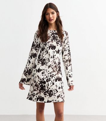 Off White Cow Print Long Sleeve Mini Dress | New Look