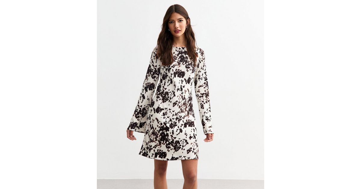 Off White Cow Print Long Sleeve Mini Dress | New Look