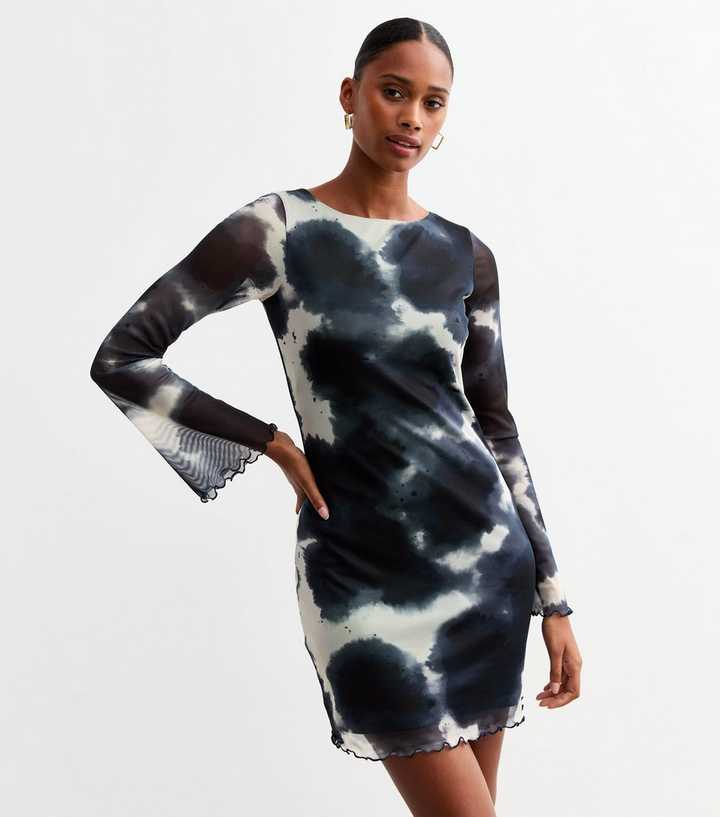 Blue Abstract Print Mesh Micro Mini Dress | New Look