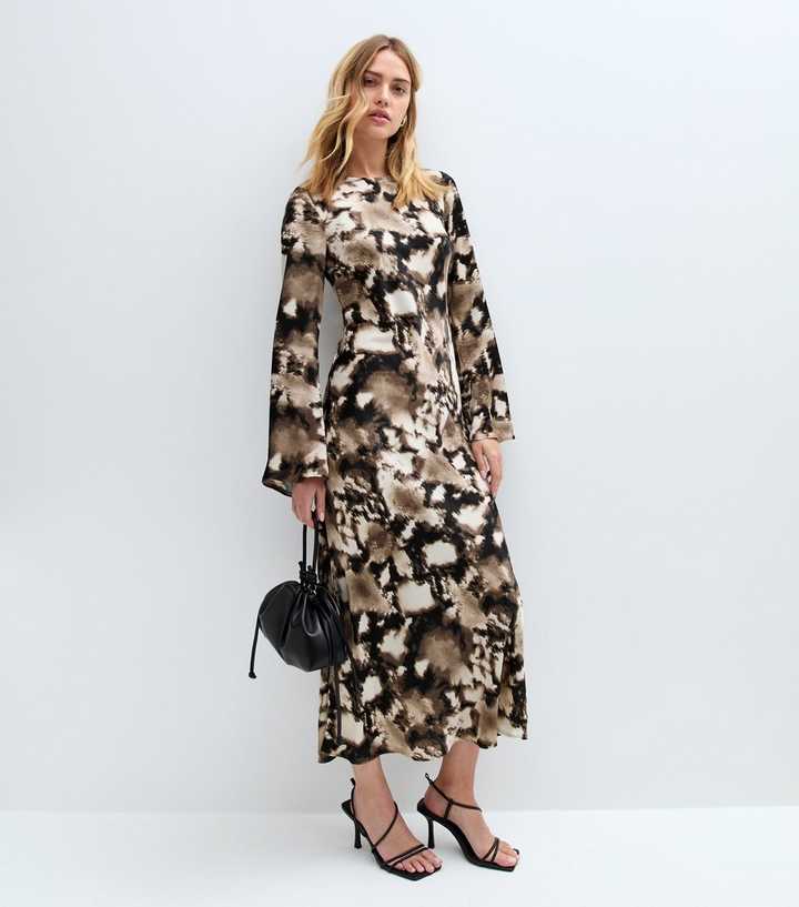 Grey Snake Print Satin Midi Dress | New Look
