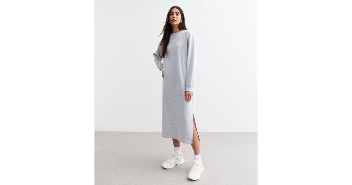 Grey Crew Neck Midi Sweater Dress New Look