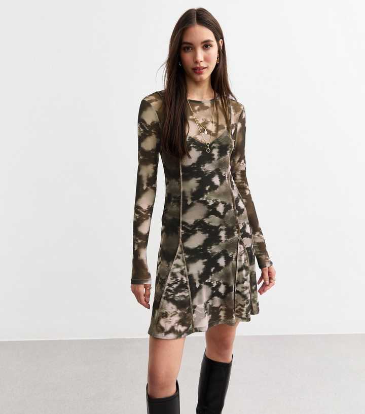 Grey Snake Print Godet Mesh Mini Dress | New Look