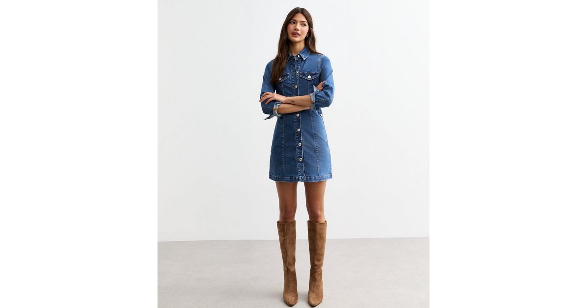 Blue Western Denim Shirt Dress New Look