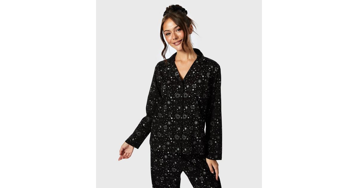 Skinnydip Black Woven Glittered Star Pyjama Set | New Look