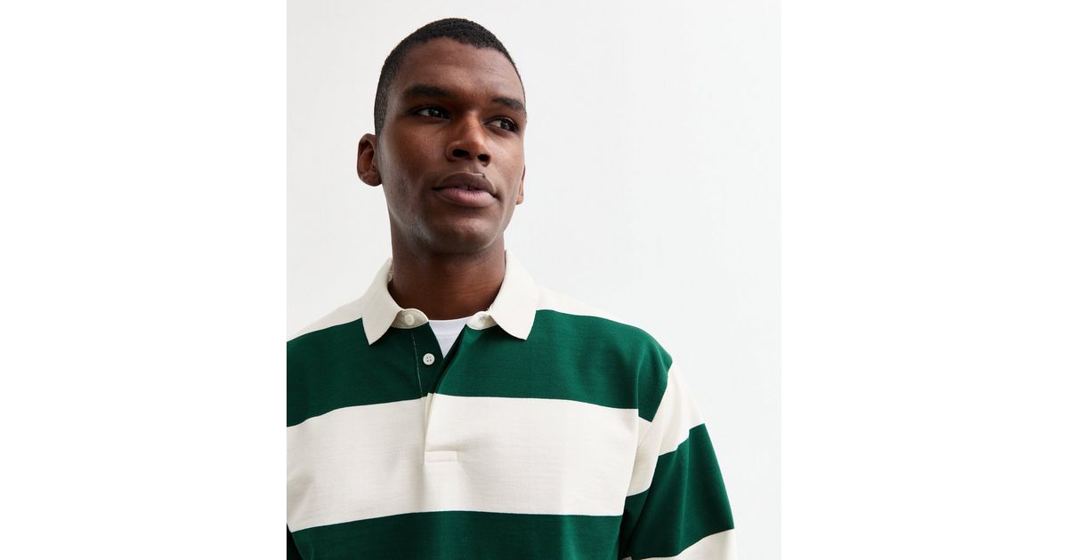 Green Relaxed Rugby Stripe Cotton Blend Long Sleeve Top | New Look