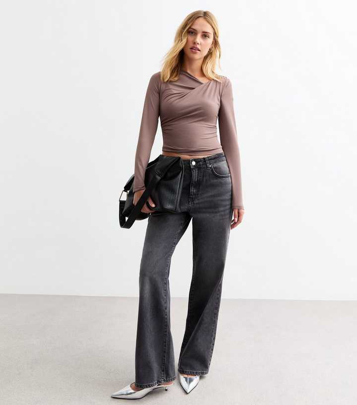 Mink Slinky Draped Neck Long Sleeve Top | New Look