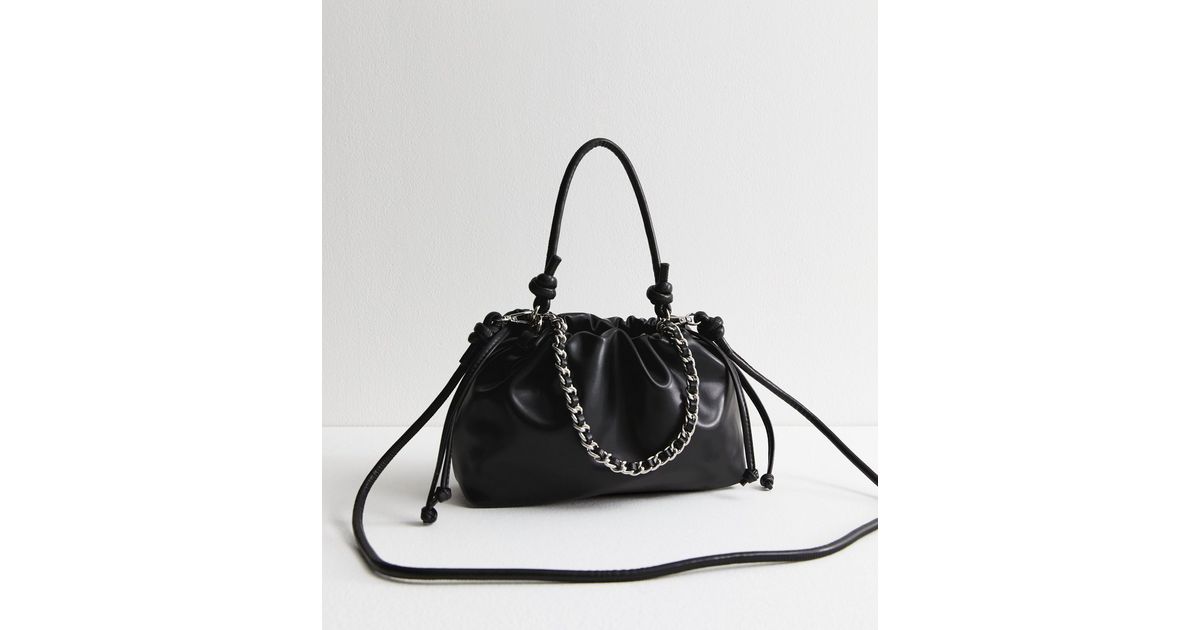 Black Faux Leather Drawstring Crossbody Bag | New Look