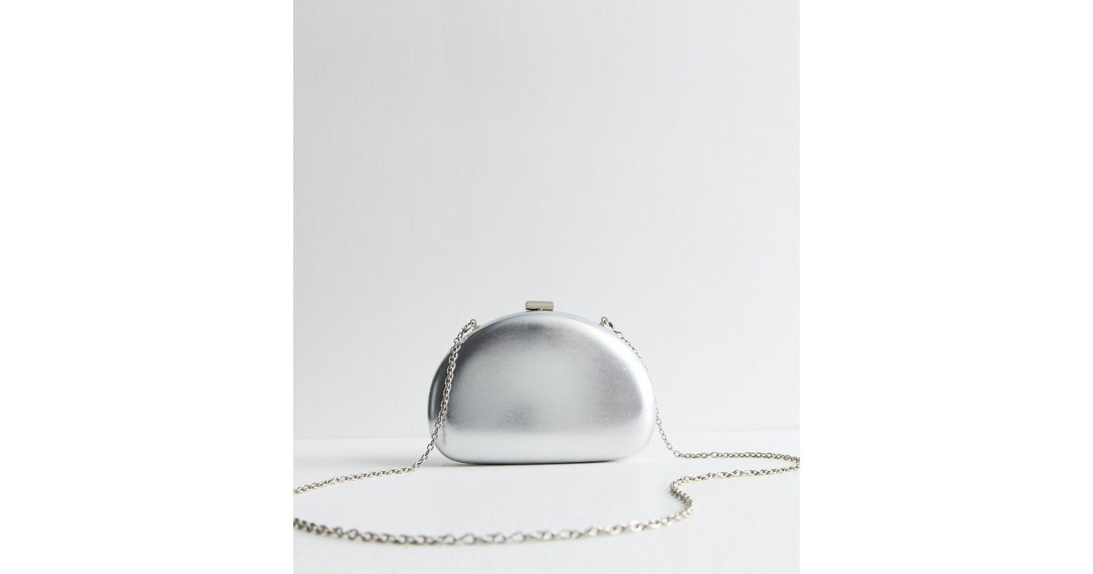 Silver Oval Box Clutch Bag | New Look