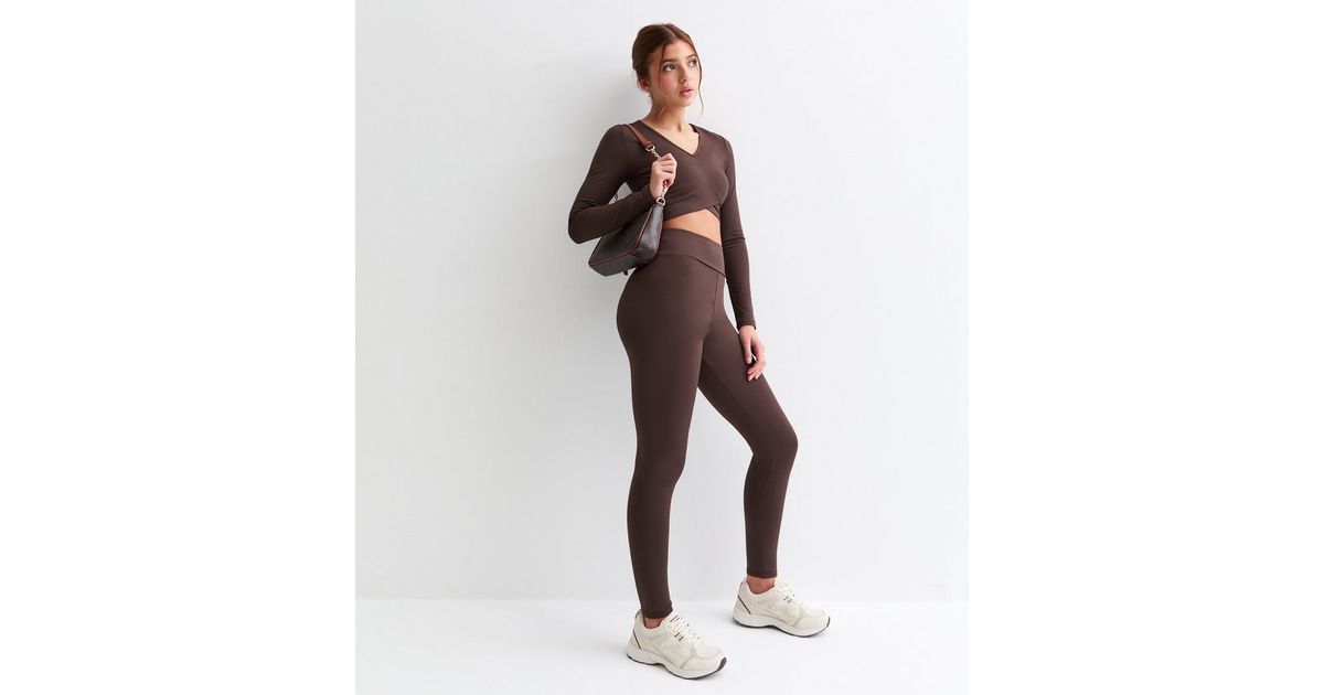 Girls Dark Brown High Rise Jersey Leggings | New Look