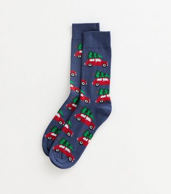 Navy Car Christmas Socks | New Look