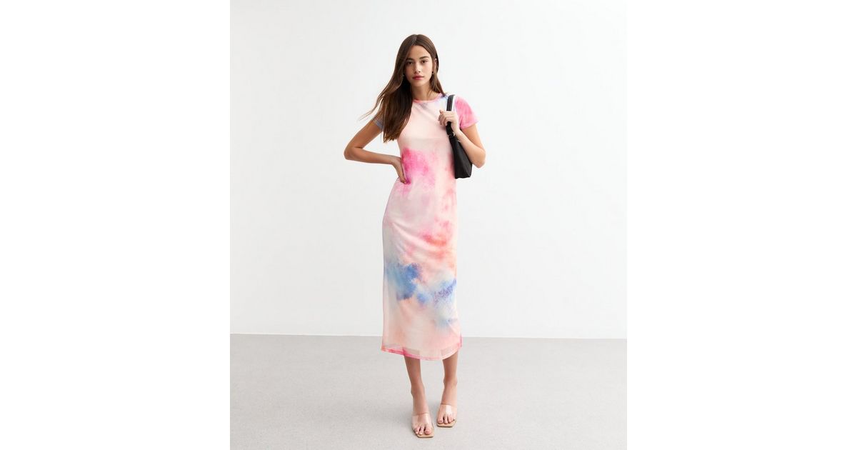 Pink Abstract Print Mesh Midi Dress | New Look