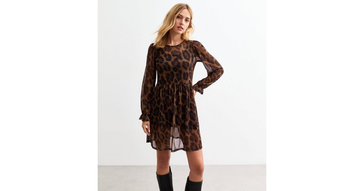 Brown Leopard Print Mesh Mini Dress | New Look