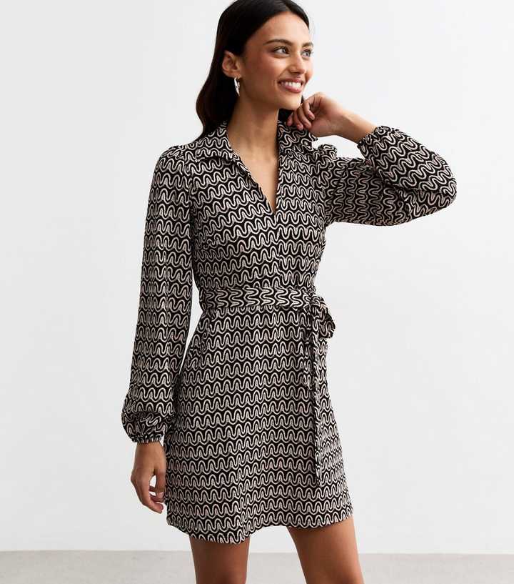 Brown Woven Wavey Pattern Mini Shirt Dress | New Look