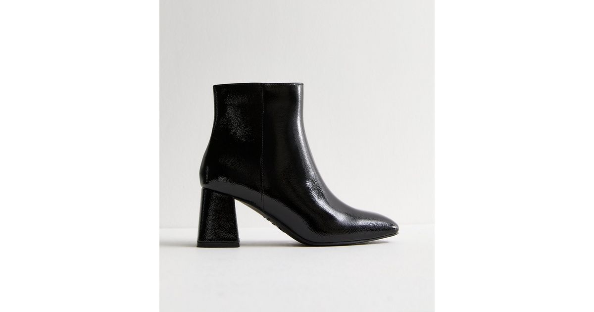 Black Square-Toe Block Heel Ankle Boots | New Look