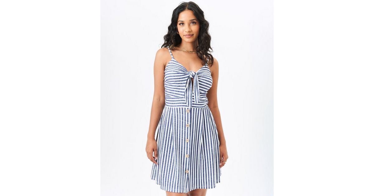 Gini London Navy Stripe Print Mini Dress | New Look