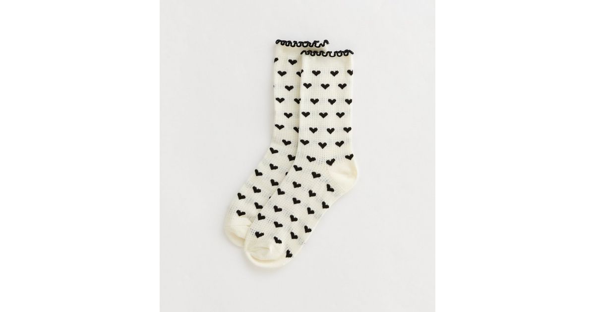Cream Frill Trim Heart Socks | New Look
