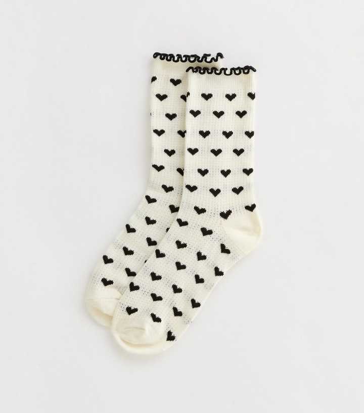 Cream Frill Trim Heart Socks | New Look