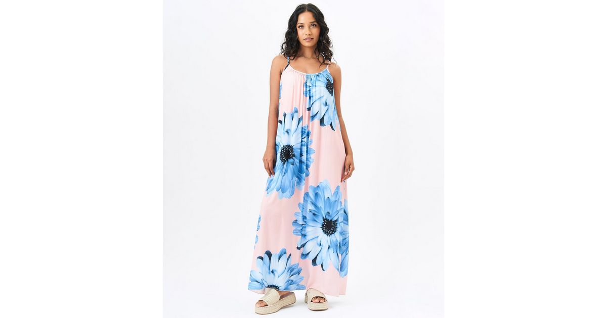 Gini London Pink Floral Print Strappy Oversized Maxi Dress New Look