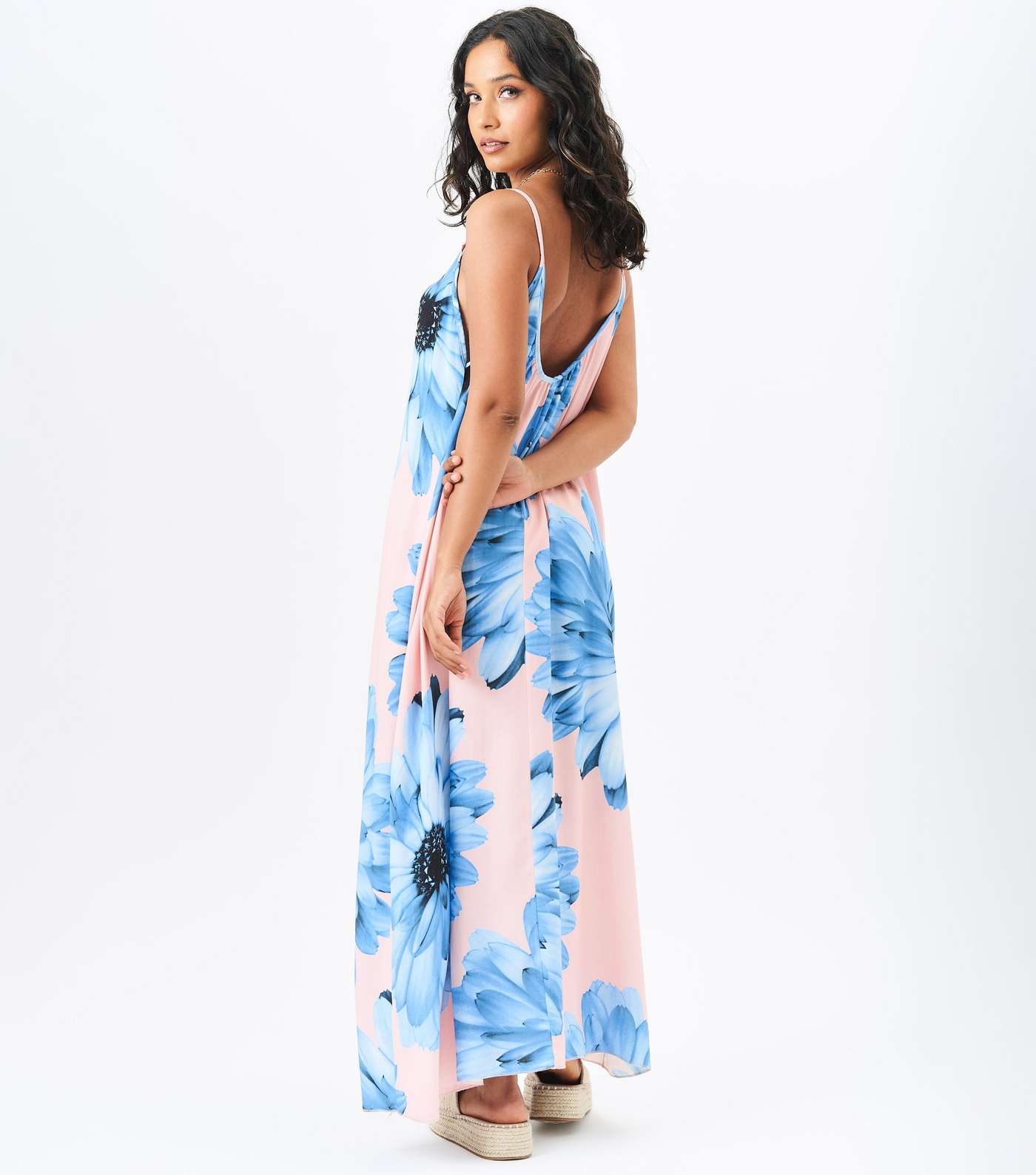 Gini London Pink Floral Print Strappy Oversized Maxi Dress New Look