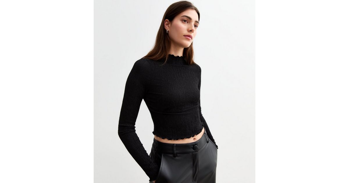 Black Textured Long Sleeved Top | New Look