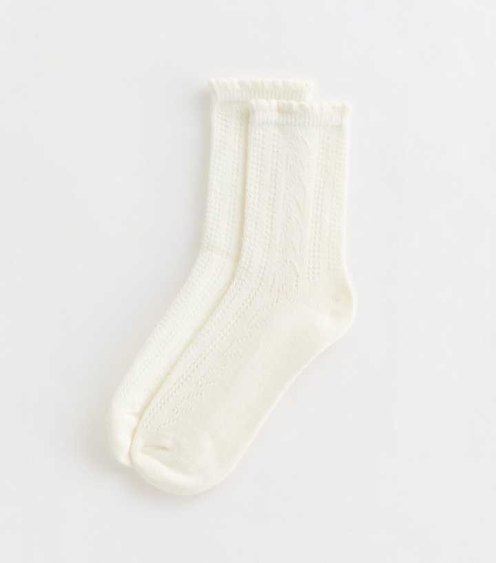 Cream Frill Edge Cable Knit Socks | New Look