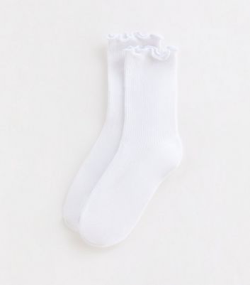 White Lettuce Trim Ribbed Socks | New Look